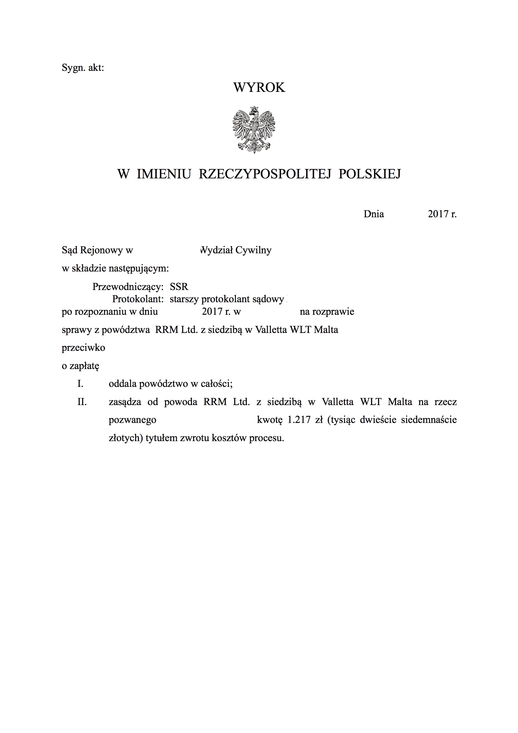 Oddalone w całości powództwo RRM na blisko 5000 zł - Kancelaria Oddłużeniowa