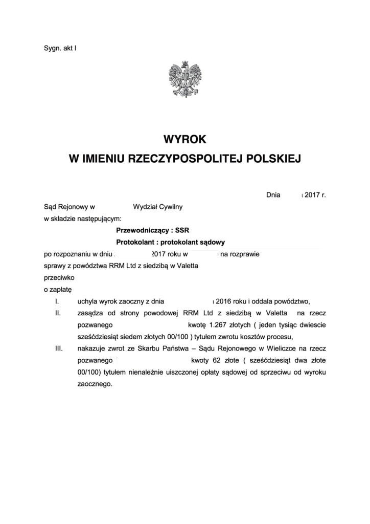 RRM - tym razem uchylenie wyroku zaocznego - Kancelaria Oddłużeniowa
