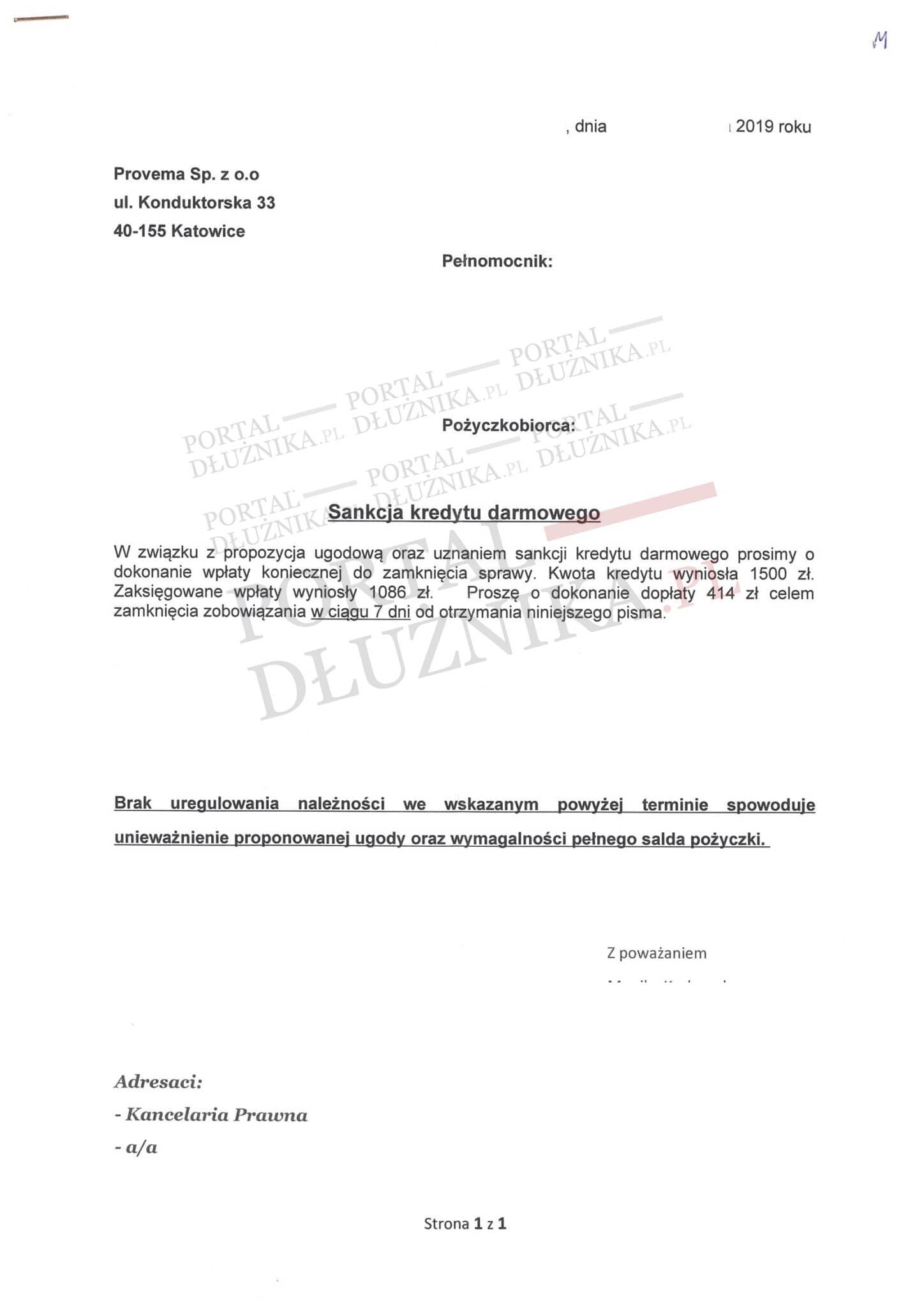 Sankcja kredytu darmowego w Provema - Kancelaria Oddłużeniowa