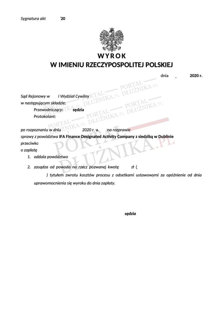 Pozwy IFA Finance Designated Activity Company i korzystne wyroki