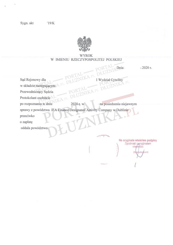 Pozwy IFA Finance Designated Activity Company i korzystne wyroki